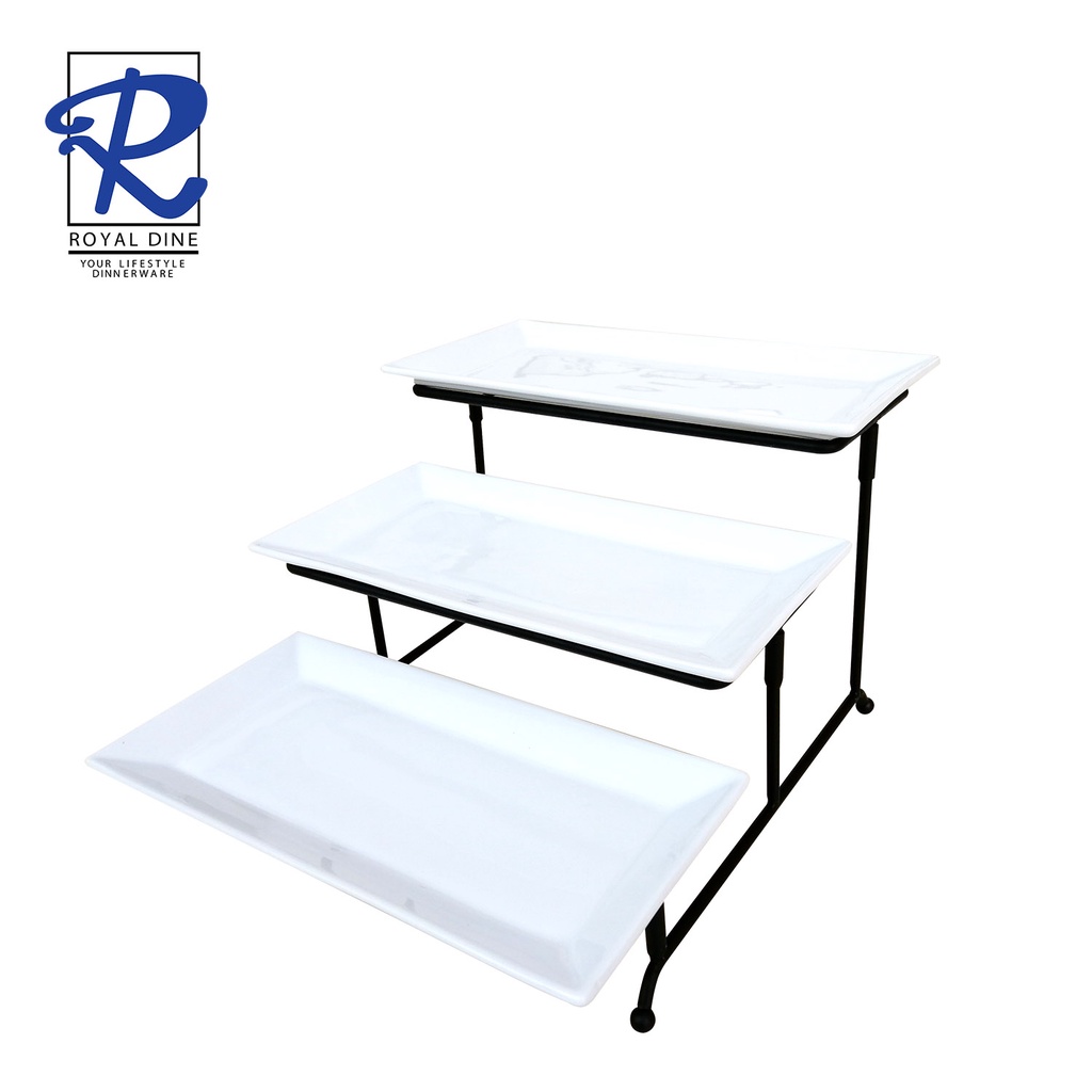 Royal Dine 3 Tier Serving Plate Set with Rack Buffet Server Rectangular ...