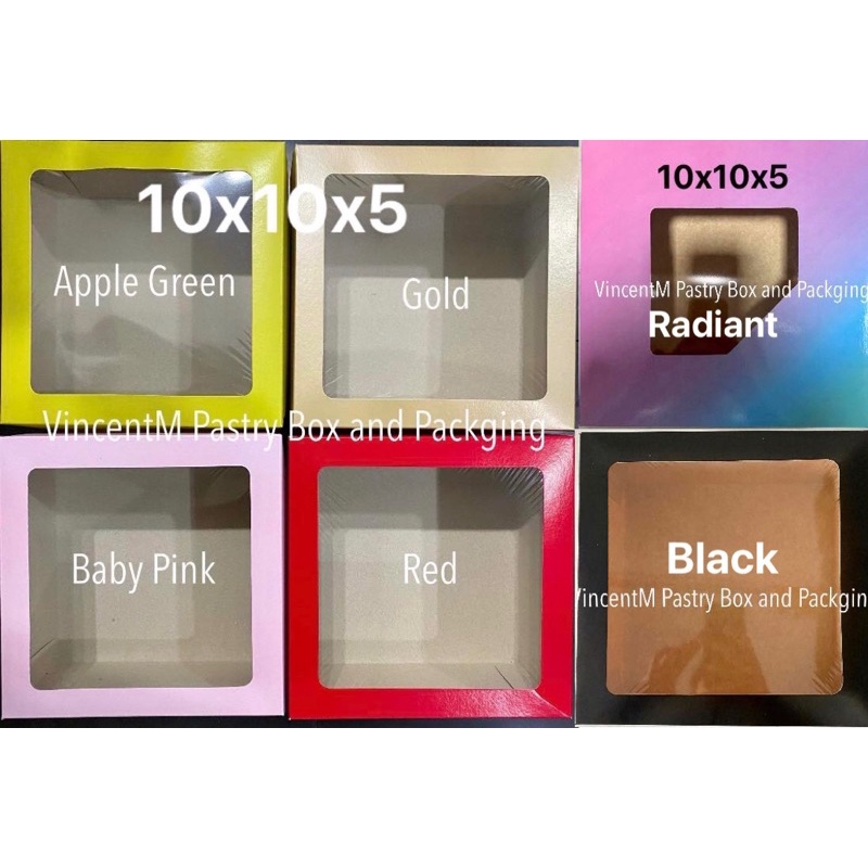 (5-20pcs) Cake box with window laminated 10x10x5 inches Gold,Red,Apple ...