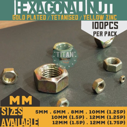 100pcs - 3MM, 4mm, 5mm, 6mm, 8mm, 10MM Hex Nut (Gold-Plated / Yellow ...