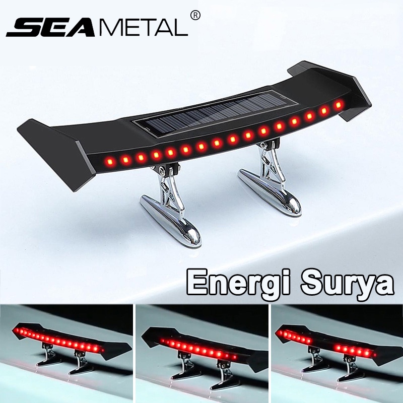 SEAMETAL Solar Car Rear Spoiler Light 12V Flashing Warning Light 16 LED ...