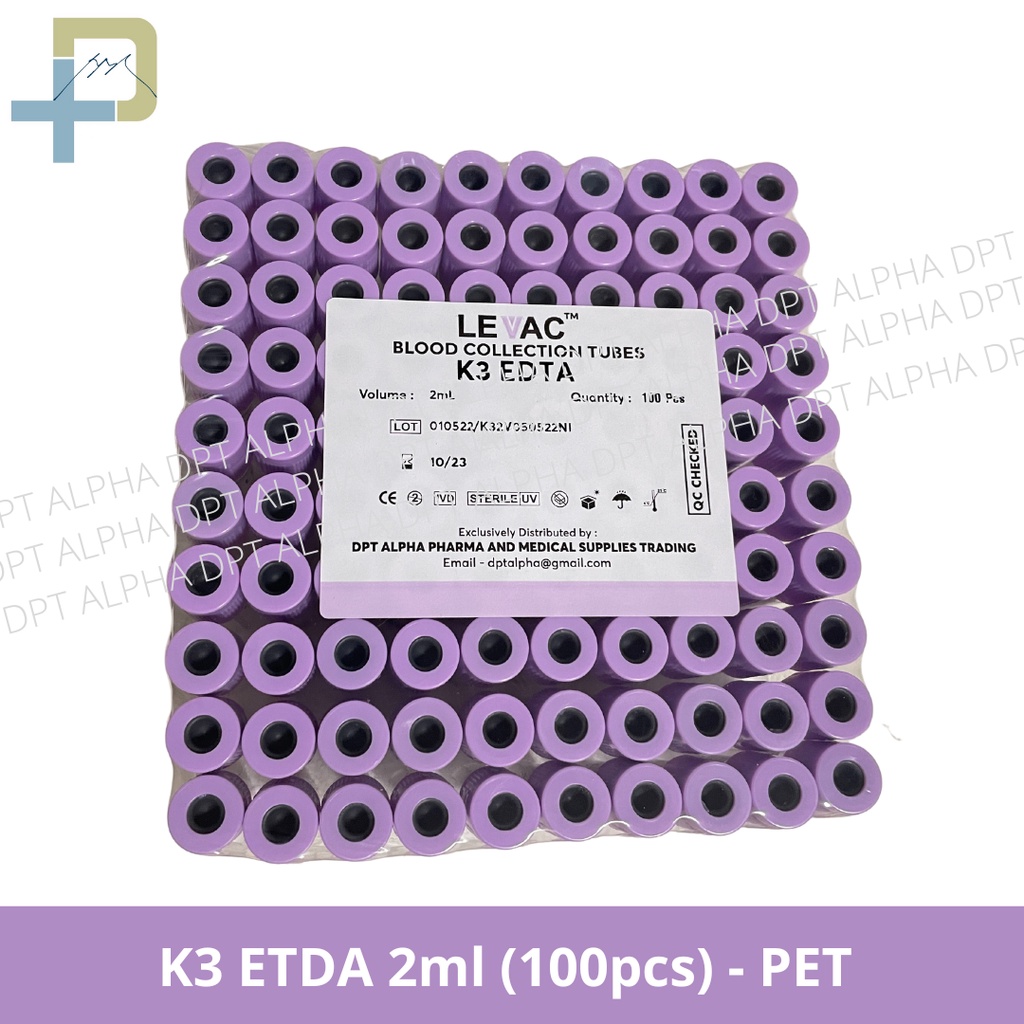 LEVAC Purple Top - EDTA K2/K3 - 2ml/3ml/4ml - PLASTIC (PET) Vacuum ...