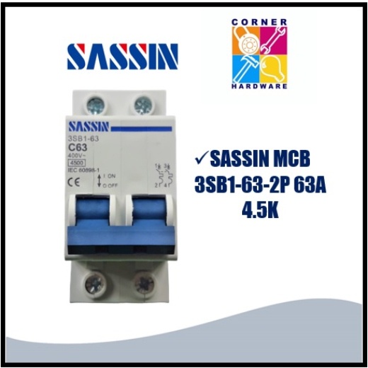 SASSIN Miniature Circuit Breaker 3SB1-63-2Pole 63Ampere 4.5K | Shopee ...