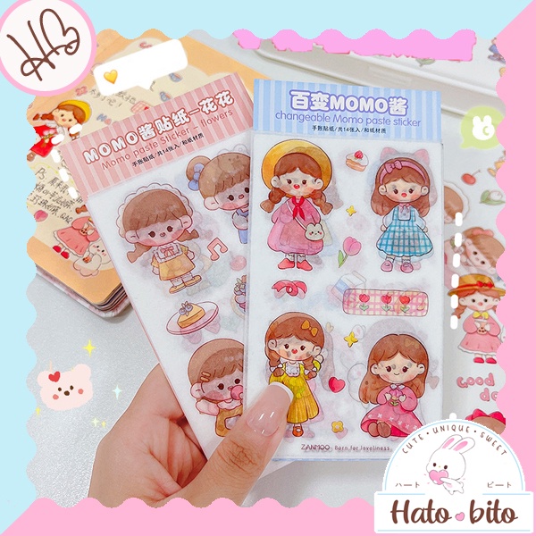 1 set of 14 sheets of cute self-portrait momo character stickers diy ...