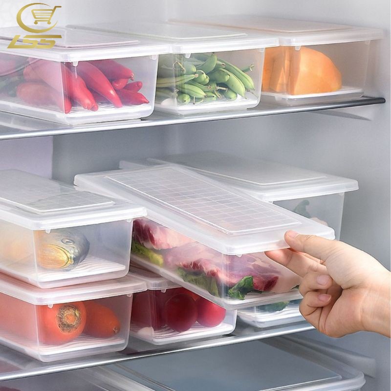 Rectangular Food Storage Box With Drain Plate Kitchen Refrigerated ...