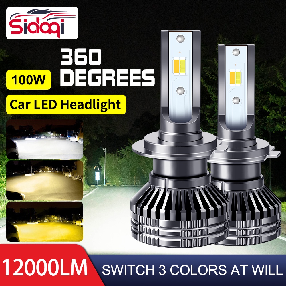2Pieces 3 Color Car LED Headlight Bulb 12000LM Auto Motor LED Headlamp ...