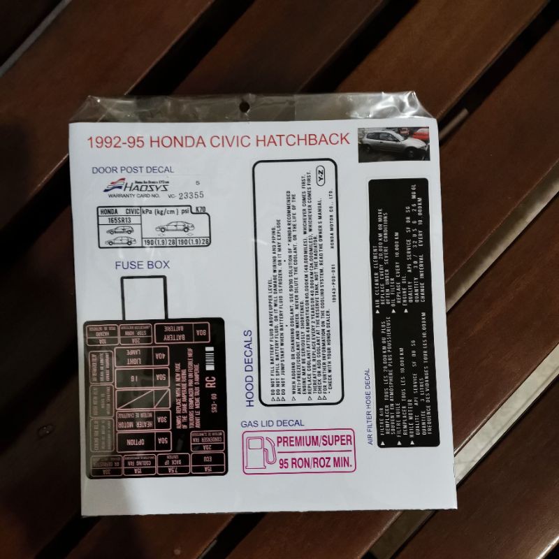 1992-1995 Honda Civic Hatchback Factory Decals | Shopee Philippines