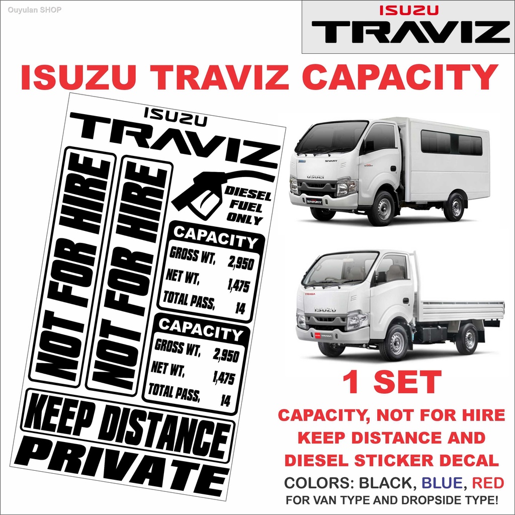 ISUZU Traviz Capacity, Not for Hire, Private Sticker Decal 1 SET(car ...
