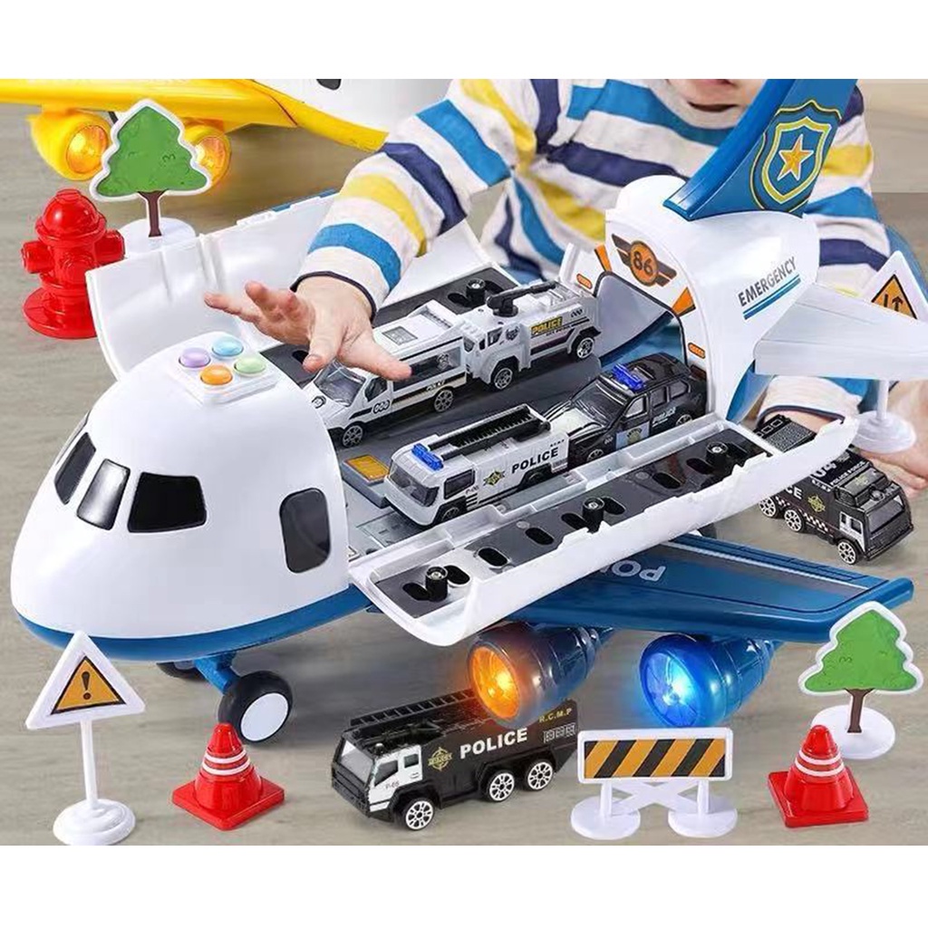 Transport Airplane Toy with 2 Toy Cars, Kids Police Airplane, Music Toy ...