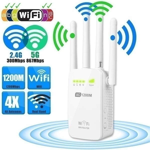 1200Mbps Dual Band Router 2.4 / 5G 4 Antenna WIFI Range Extender WiFi ...