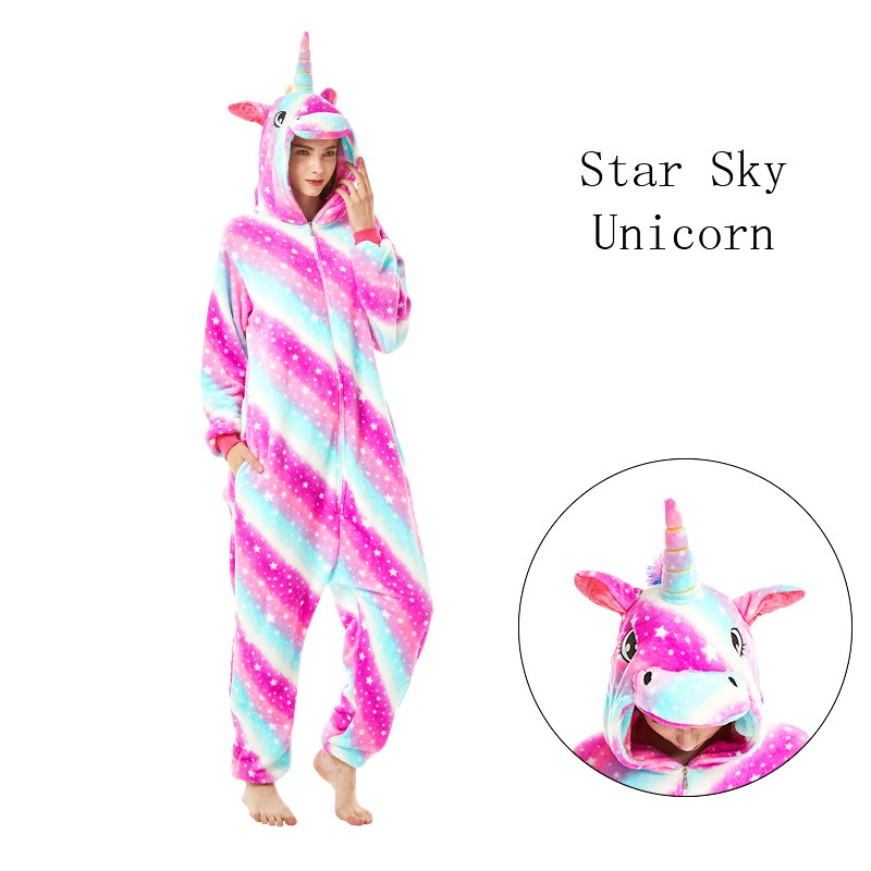 Unisex Kigurumi Unicorn Stitch Panda Pikachu Totoro Tiger Cartoon Flannel Pajamas Women Men ...