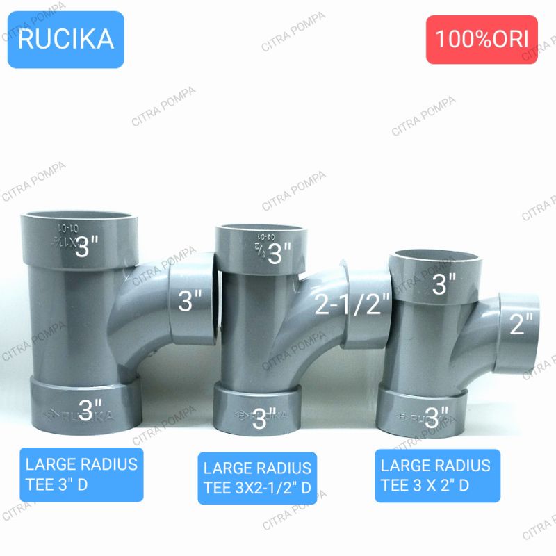 Rucika LARGE RADIUS TEE 3" D/Ty 3x2.1/2 D/Ty 3x2 D pvc Pipe | Shopee ...