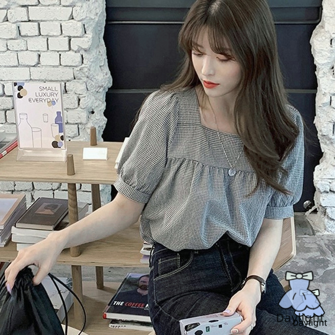 Japanese Blouse Style Shirt Summer Short Sleeve Women Top Square-Neck ...