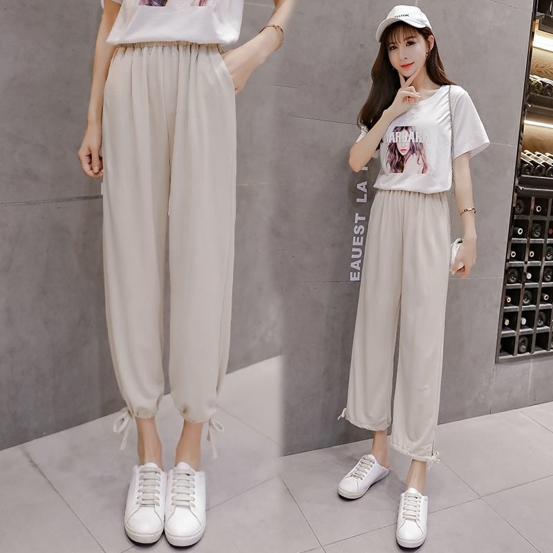 [XS-4XL] [Two Style]Women Casual Wide Leg Pants Drawstring Bottom Pants ...