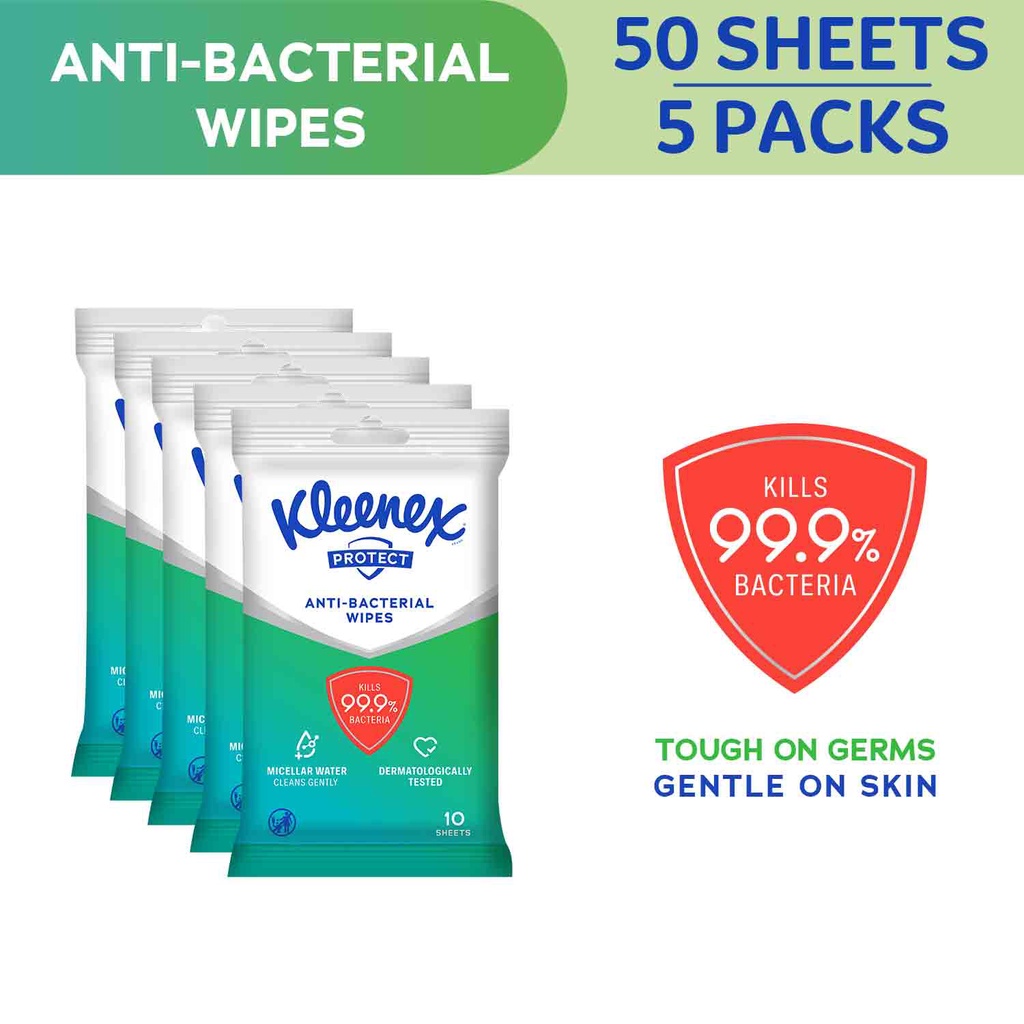 Kleenex Antibacterial Wipes - 10 sheets x 5 packs (50 pcs) | Shopee ...
