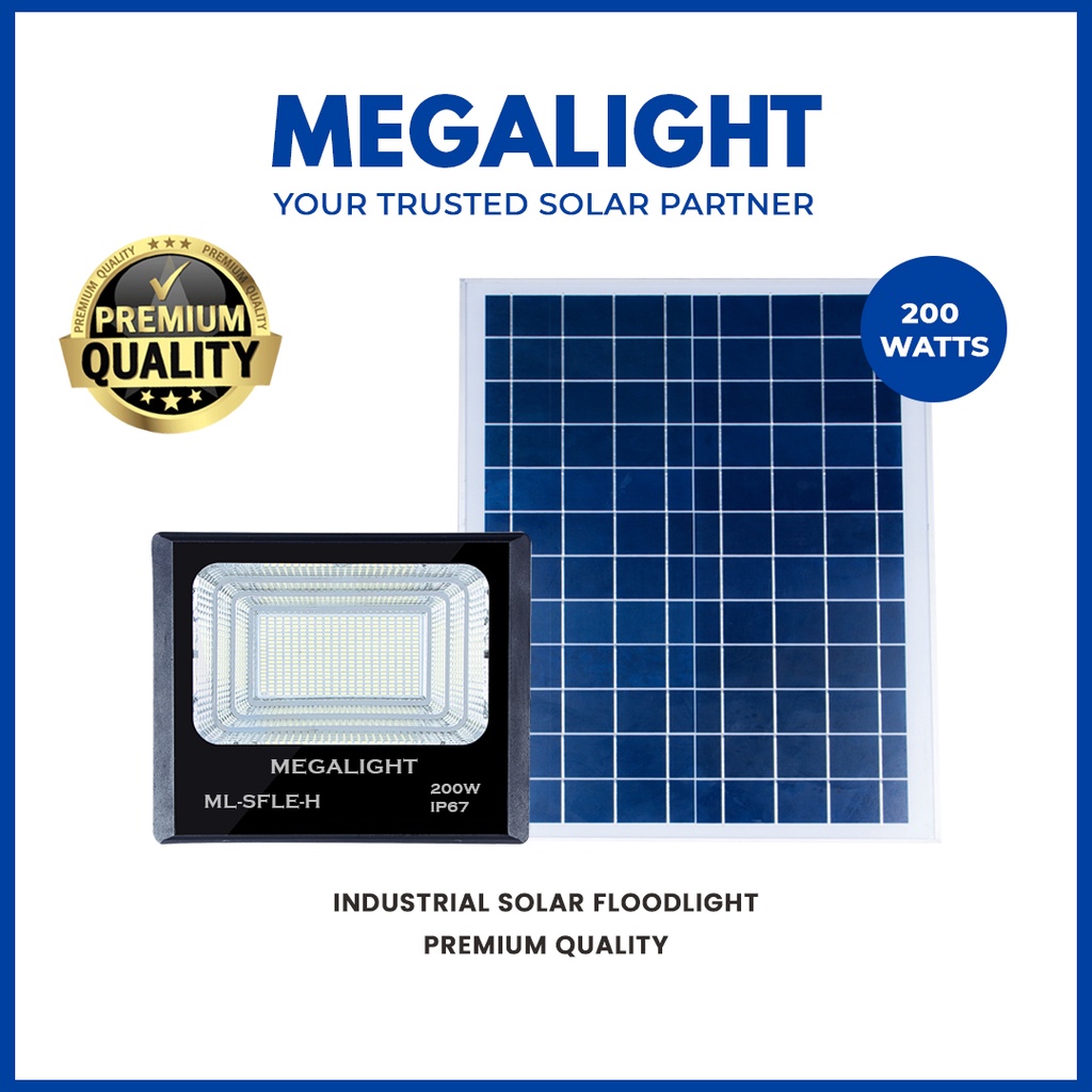 200W Megalight Solar Floodlight IP67 Water Proof Solar Lamp | Shopee ...