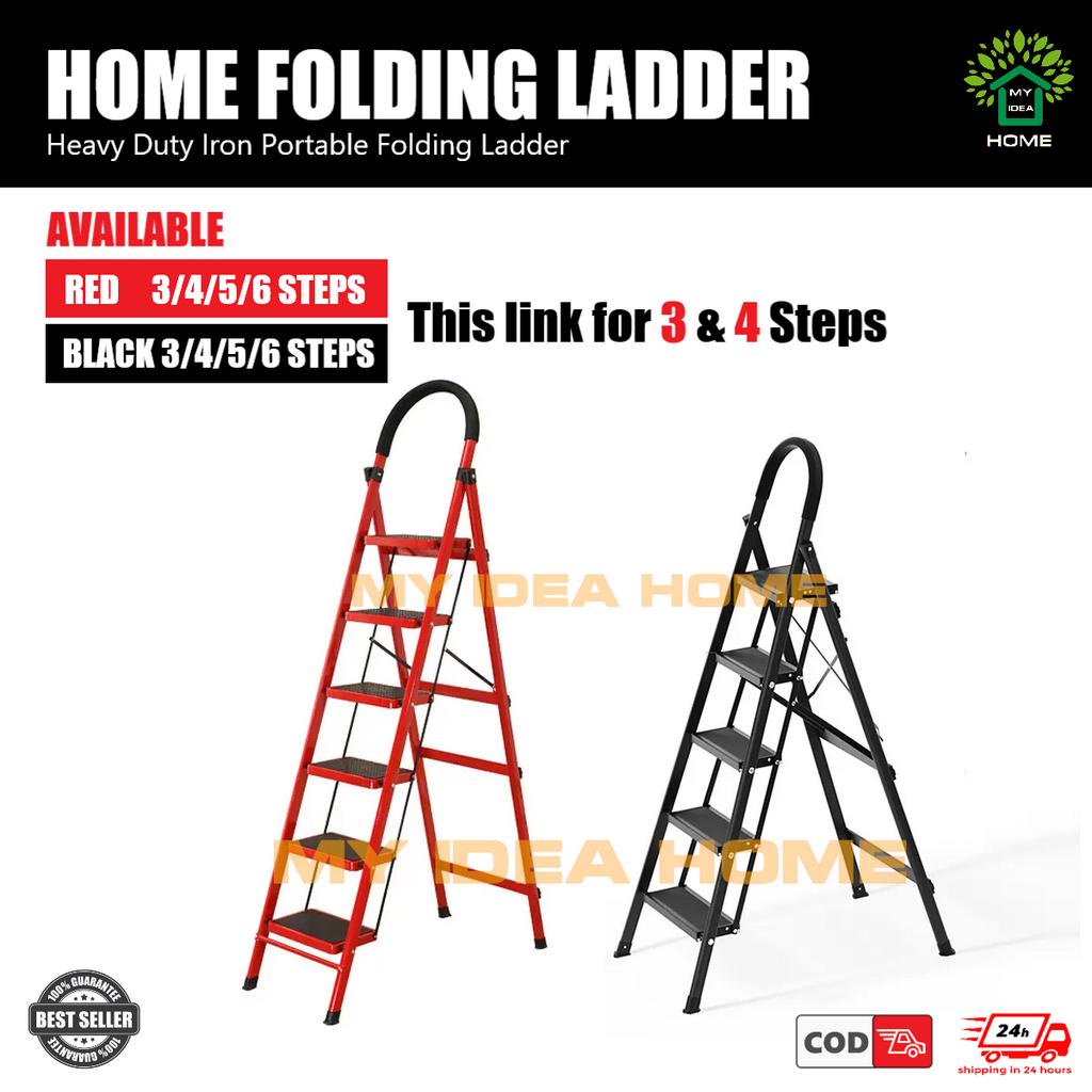 Home Folding Ladder 3 & 4Steps Household iron heavy-duty portable ...