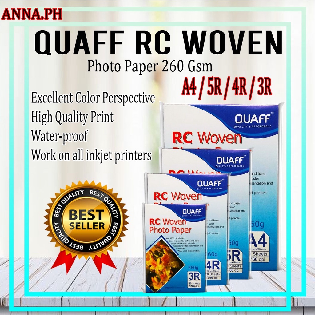 QUAFF RC Woven Photo Paper No Back Print A4 / 5R / 3R / 4R Size 260gsm ...