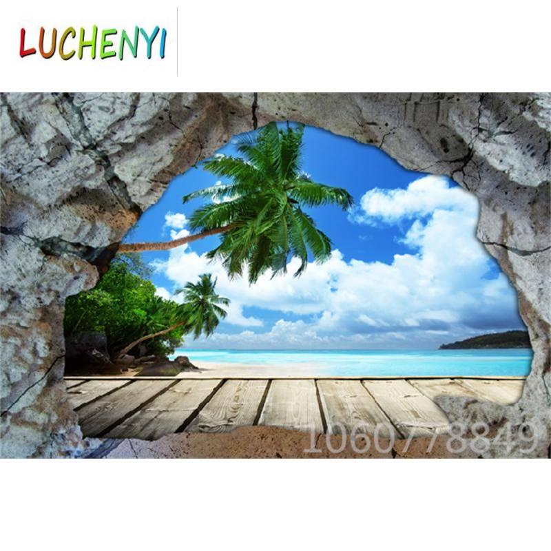 beach stone wall 3d cave custom view mural bedroom living wallpaper sea ...