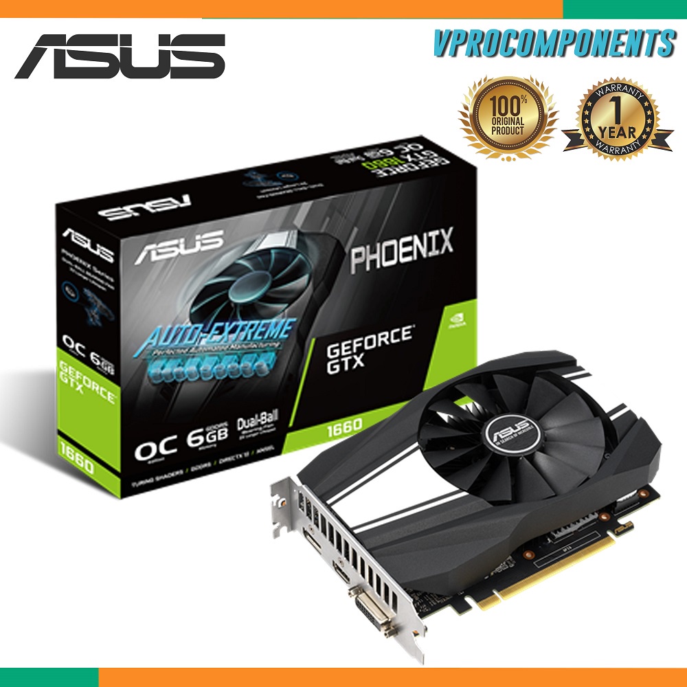 ASUS GeForce GTX 1660 OC 6GB Phoenix Fan Edition HDMI DP DVI Graphics ...