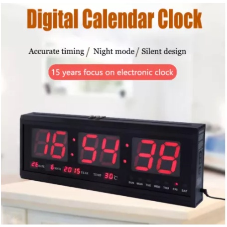 JH3615 Large Digital Display LED Wall Clock (Black) | Shopee Philippines