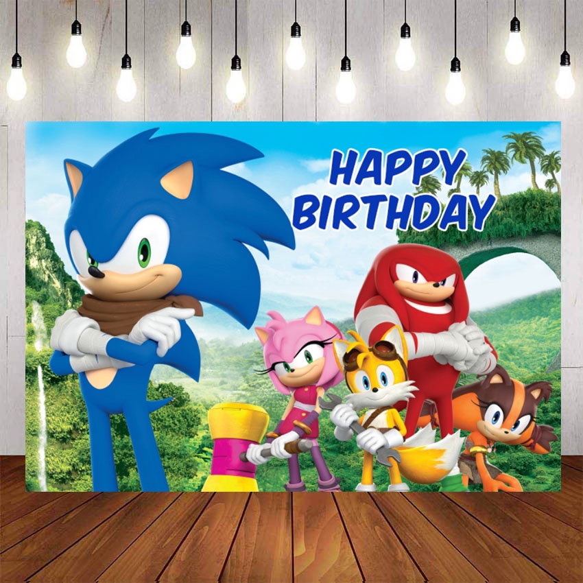Sonic Backdrops Cartoon For Boys Birthday Party Photography Green ...