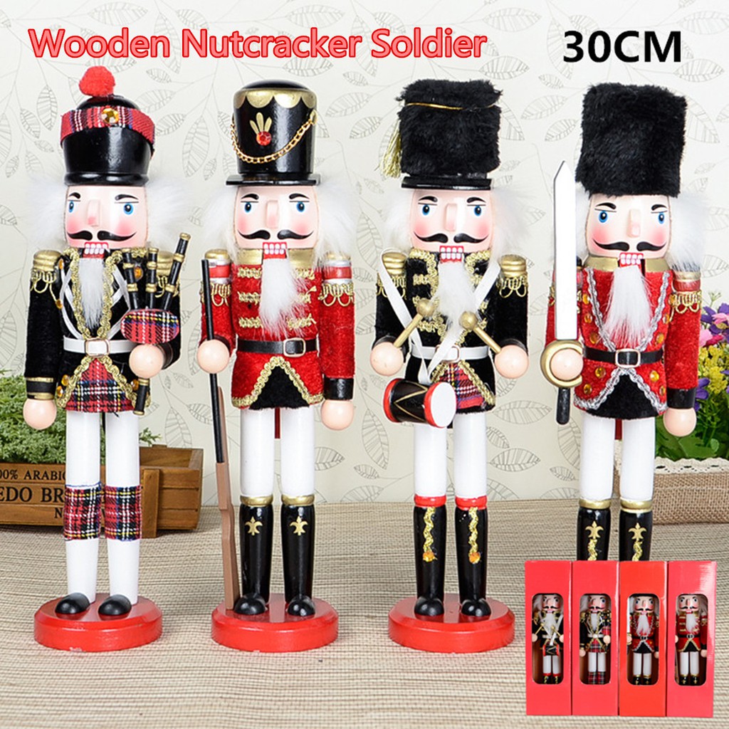 12"30cm Christmas Wooden Nutcracker Soldier Figurines Walnut Gun, Sword ...