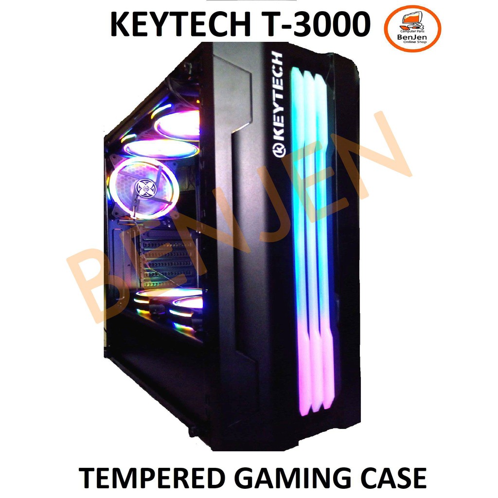 CPU CASE KEYTECH T-3000 TEMPERED GAMING CASE WITH RANDOM RGB COLOR ...