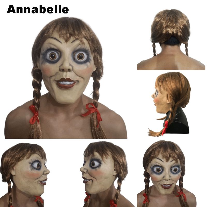 Movie Annabelle Creepy Head Mask Terror Halloween Cosplay Props Latex ...
