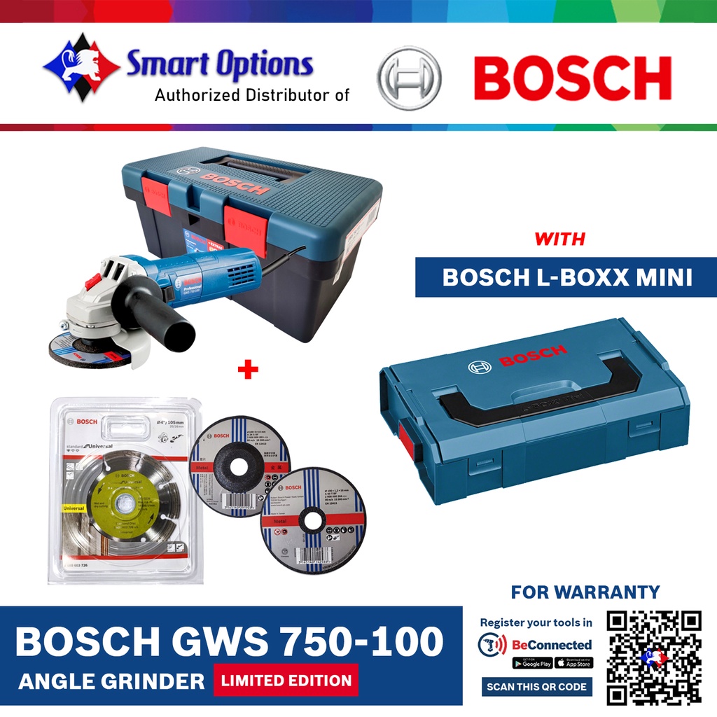 BOSCH GWS 750-100 ANGLE GRINDER (LIMITED EDITION) WITH BOSCH L-BOXX ...