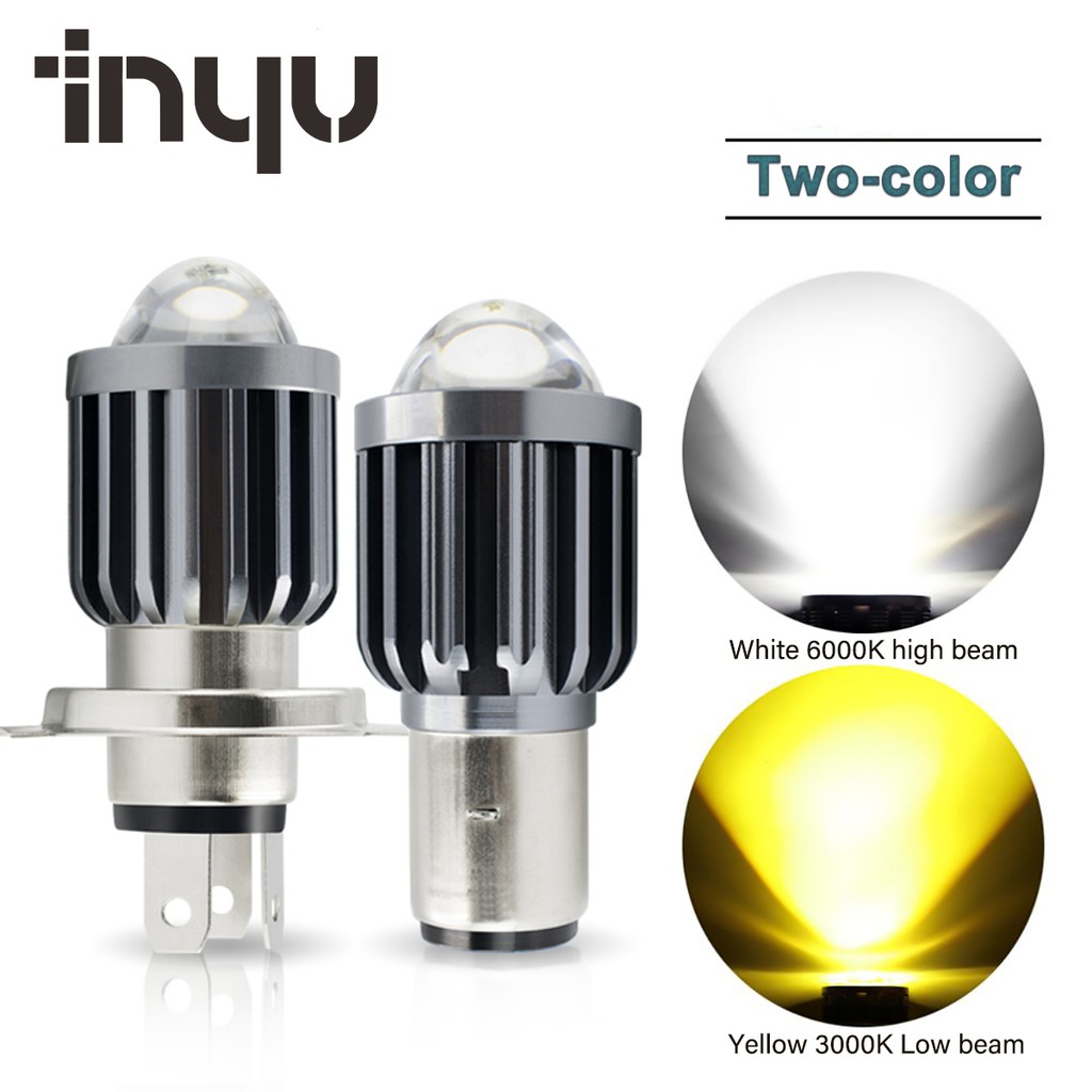 Motorcycle Headlight LED Bulbs H6 BA20D H4 with Lens Two-color Hi Lo ...
