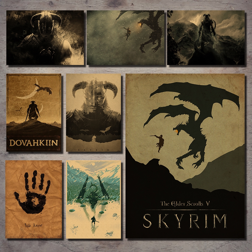 Old Scroll V Skyrim Classic Game Kraft Paper Poster wall posters Bar ...