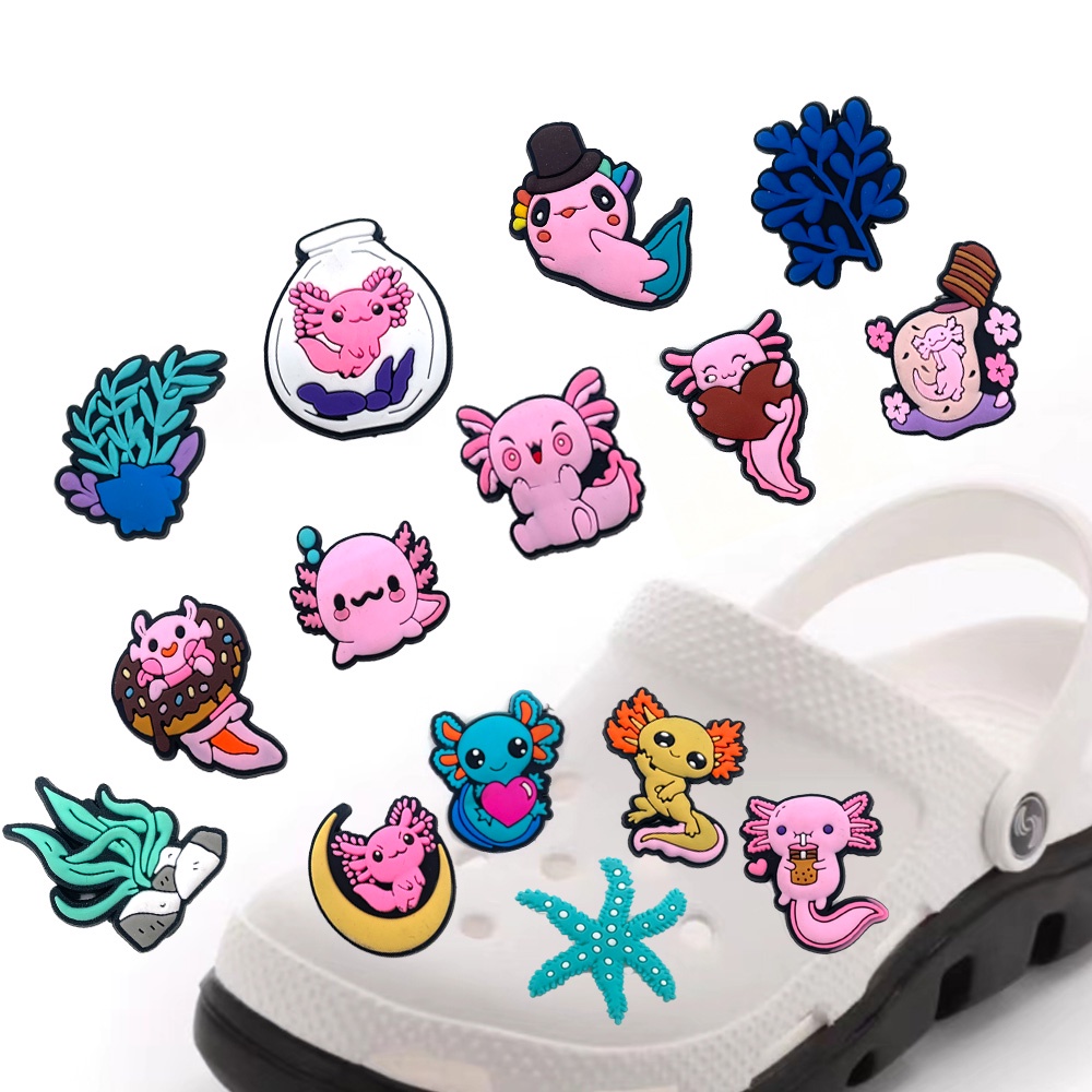 1pcs Pack Cartoon Axolotl CROC Shoe Charms Accessories Cute Bighead ...