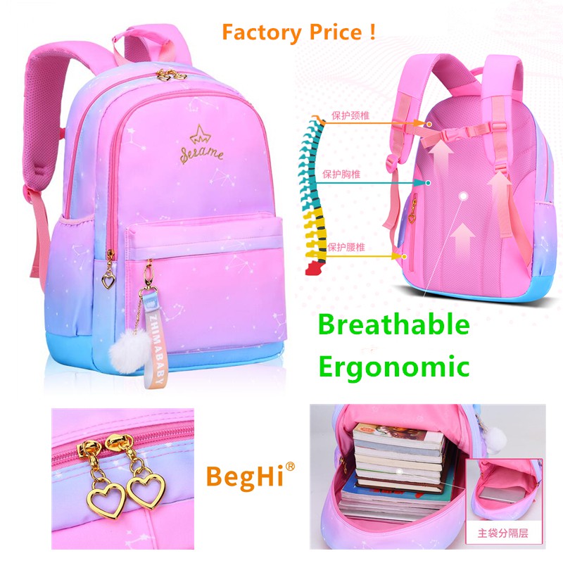 School Bag Primary School Ergonomic Kids Bag Preschool Bag Gradient ...