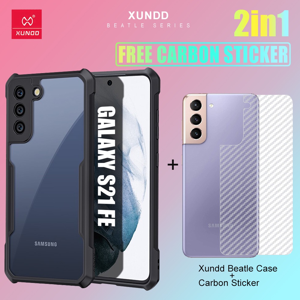 Xundd Beatle [FREE] Clear Hybrid Shock Proof Case for Samsung Galaxy S21 FE + Carbon Sticker ...