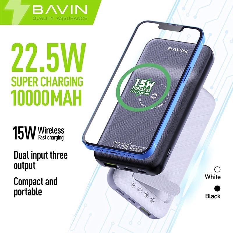 BAVIN PC038 10000mAh QI 15W Strong Magnetic Wireless Charging Power ...