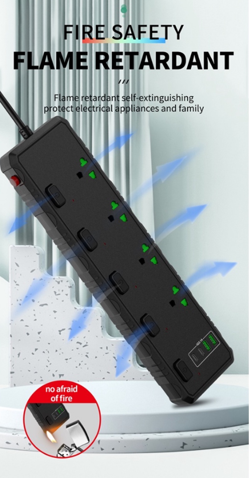 Tb-T30 3.1A 3000w Universal Power Socket Extension With 4 Ac Sockets, 2 ...