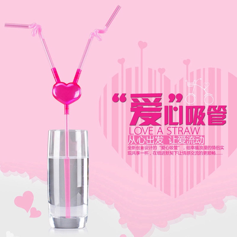 Love Double Straw Children's Couple Straw Valentine's Day Birthday Bar ...