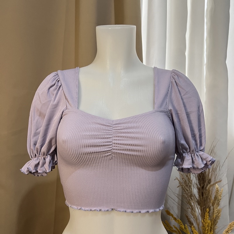 WUL KN#7 JASMINE - LETTUCE PUFF SLEEVE Croptop (KNITTED) | Shopee ...