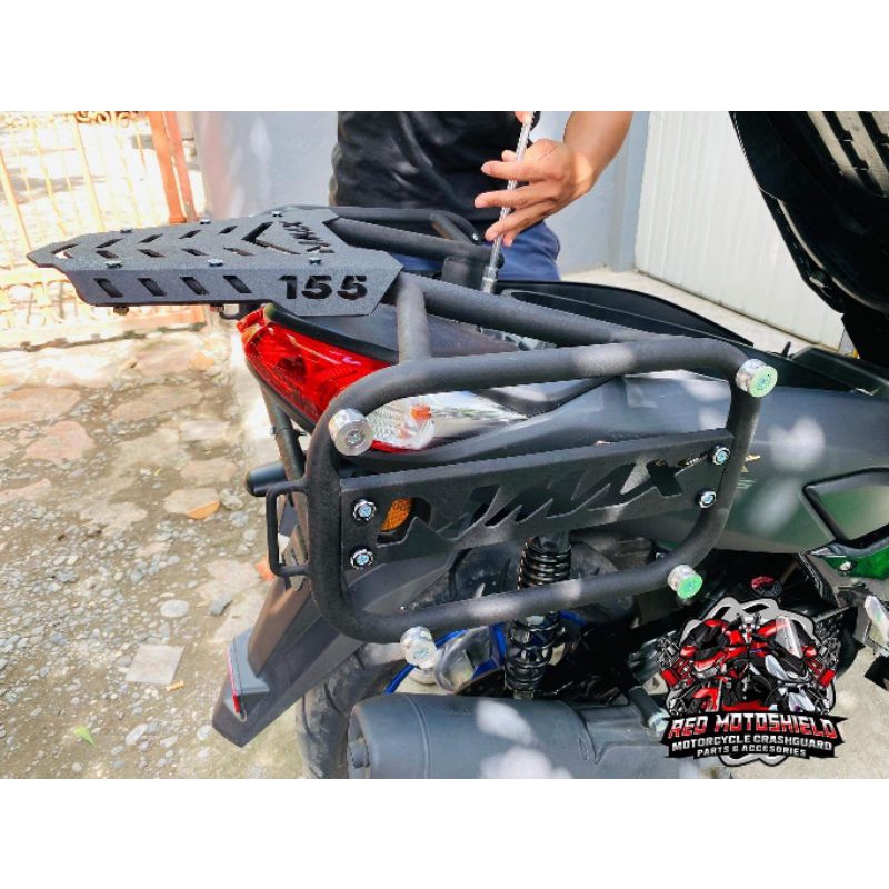 Red Motoshield topbox bracket with side pannier bracket for ADV 150 and ...