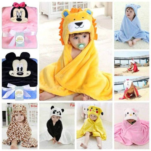 Children Cotton Beach Hooded Towel Cartoon Baby Bath Towel Flannel Baby ...