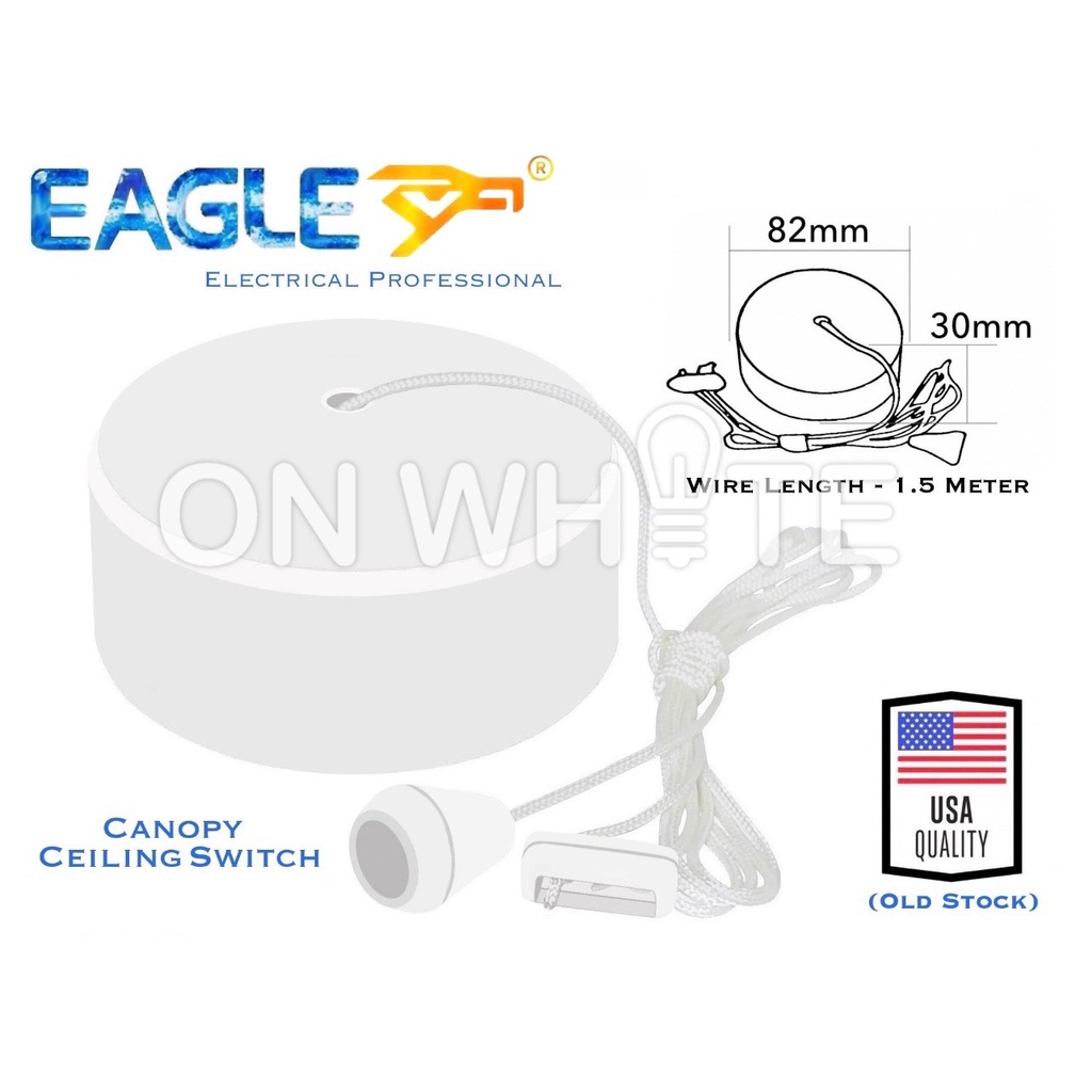 EAGLE (ON & OFF) Ceiling Pull Cord Light Switch For Canopy 1Gang 1Way /2Way /2 Way ~1.5 meters ...