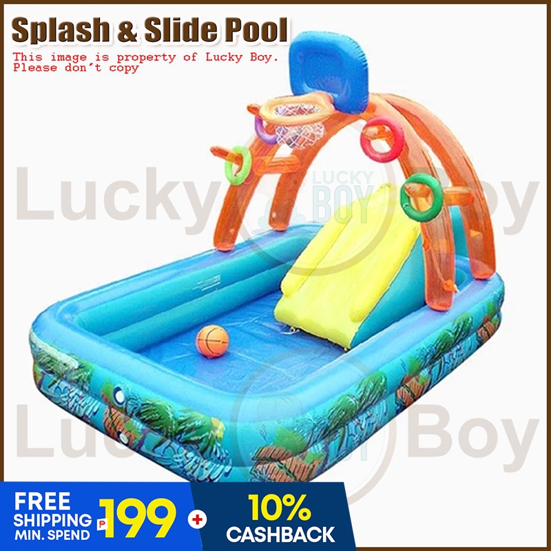 Summer Inflatable Splash and Slide Swimming Pool with Basketball Ring ...
