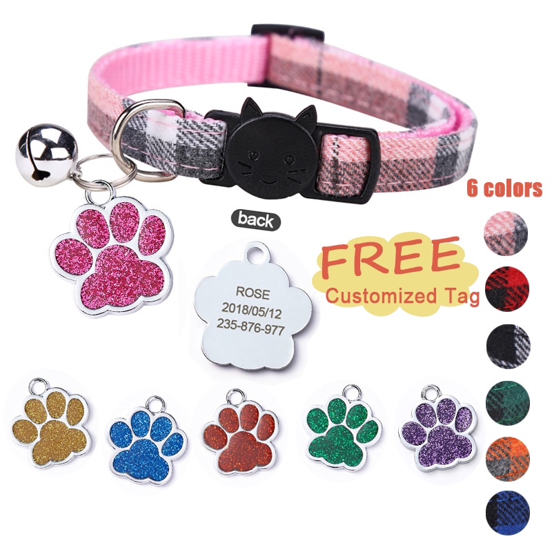 Free Customized Cat Tag Cat Collar With Bell Puppy Collar Dog Tag Cat ...