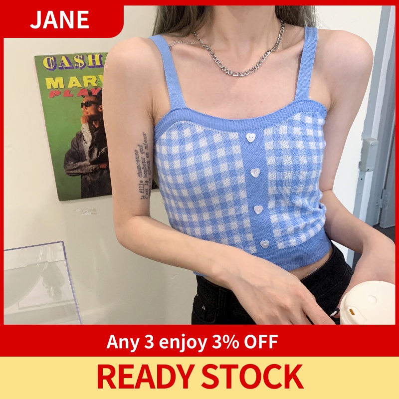 【Ready Stock】Casual All-match Plaid Short Camisole Crop Top Sexy ...