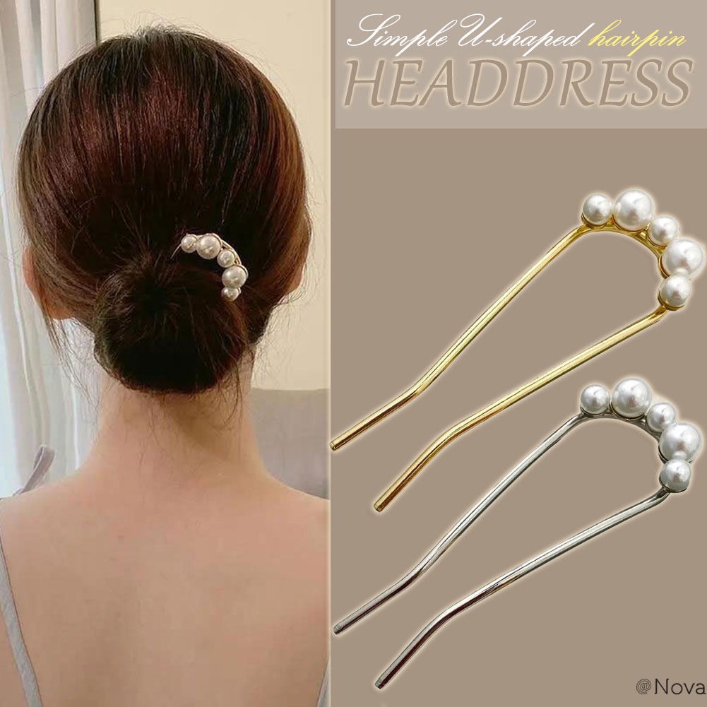 Hairclip U Shape Pearl Metal Hairpin French Simple Hair Pin for Women ...