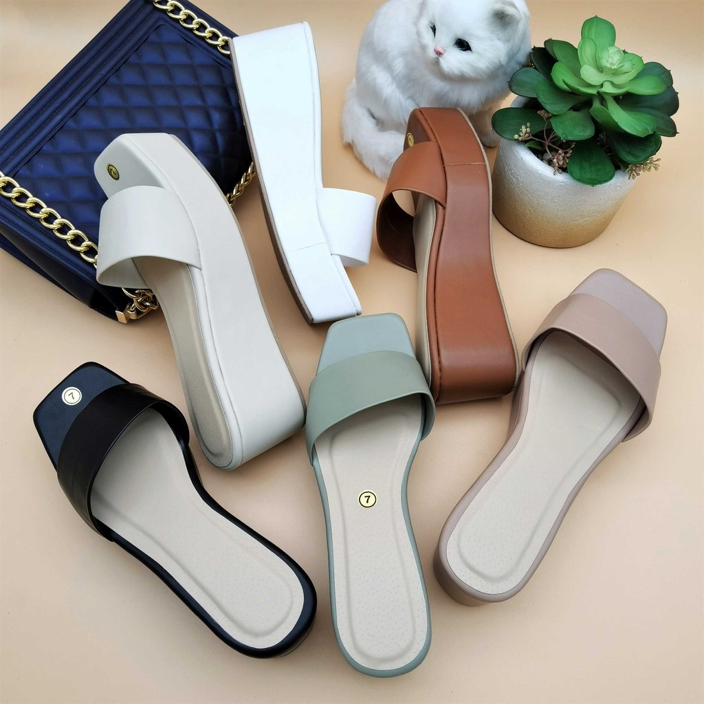 R&A384 2.5 Inch Wedge with One Wide Toe Strap Plain Vegan Leather ...