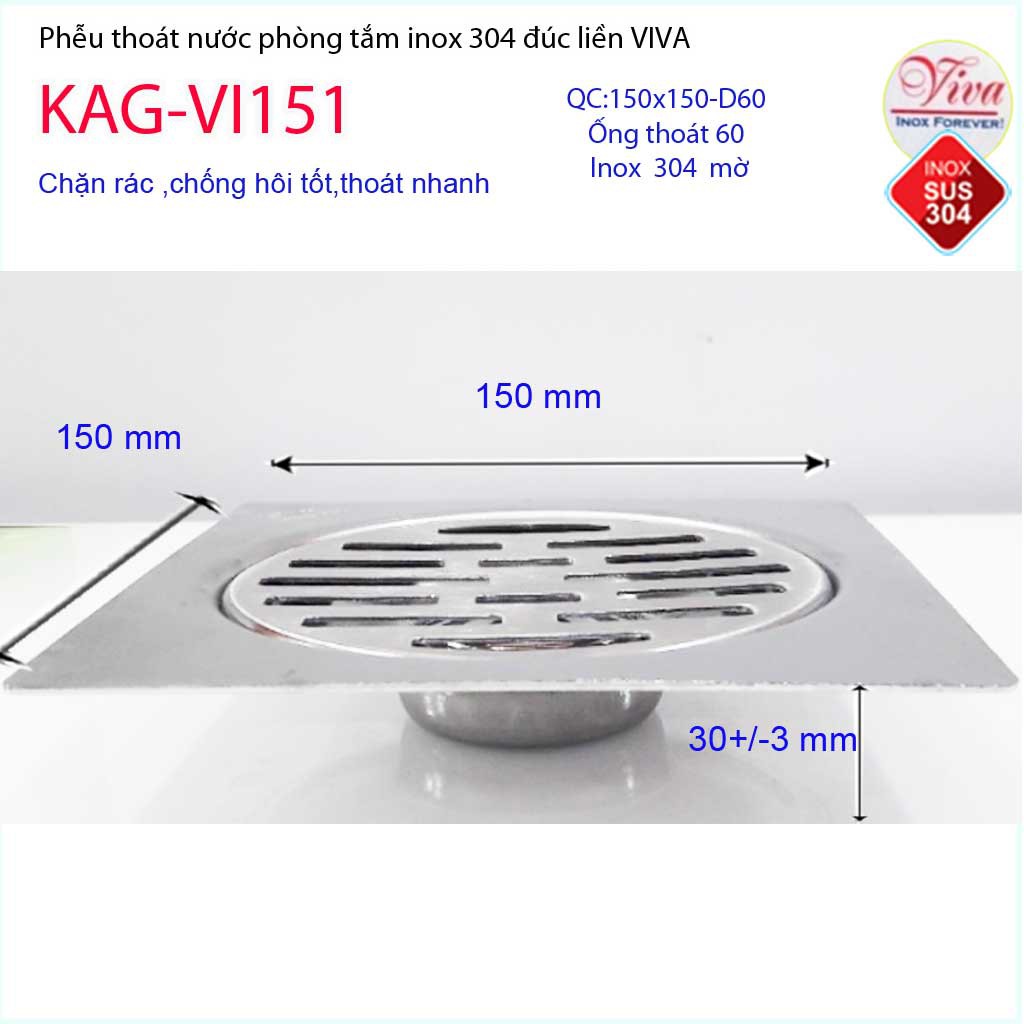 Viva floor drain funnel 15x15 cm KAG-VI151 60mm anti-odor 304 stainless ...
