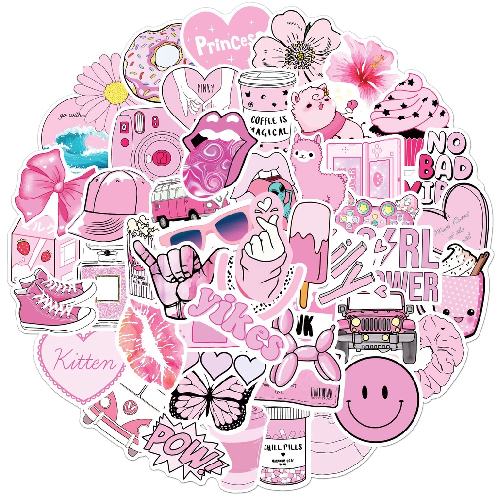 50PCS Cute Pink series waterproof sticker | Shopee Philippines