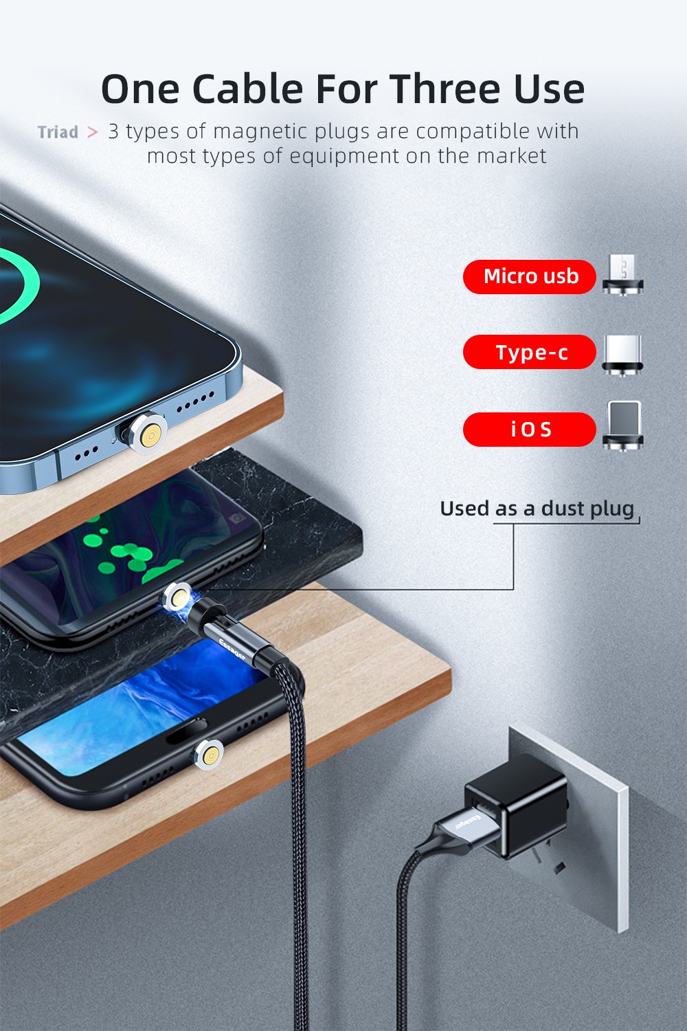 Essager 540 Rotate Magnetic Cable 3A Fast Charging Micro USB Type C ...