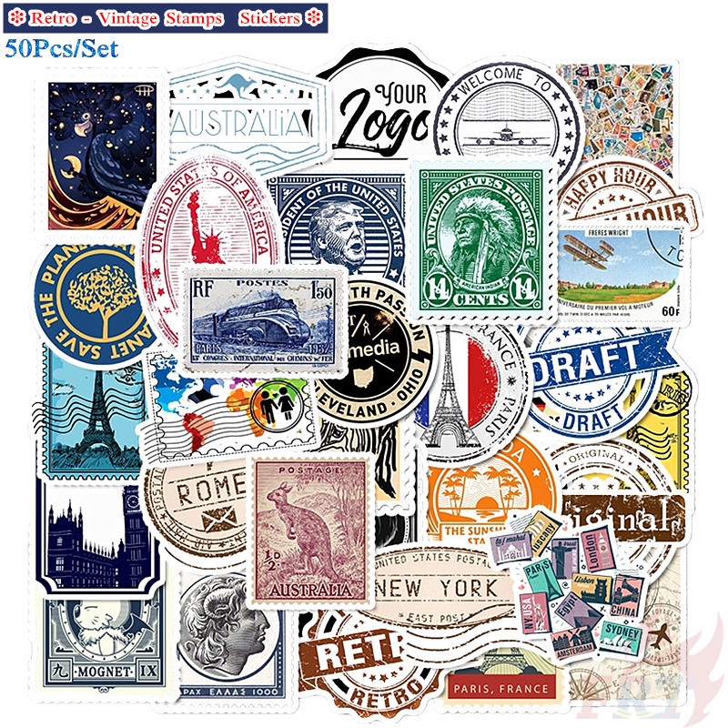Retro - Vintage Stamps Series 02 Stickers 50Pcs/Set DIY Mixed Luggage ...